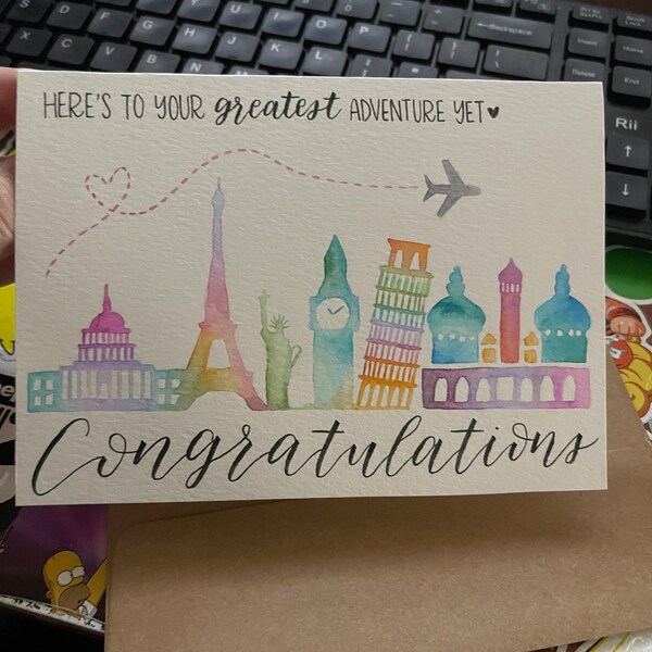 Travel Themed Congratulations Card Engagement and Wedding Card Heres to ...