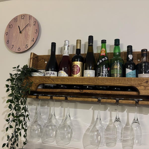 75cm Wine or Spirit Shelf- Curved Front- Dark Oak - Etsy UK