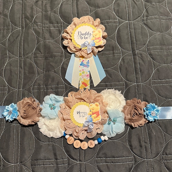 Blue Winnie the Pooh Baby Shower Sash, Maternity Sash for Baby Shower ...