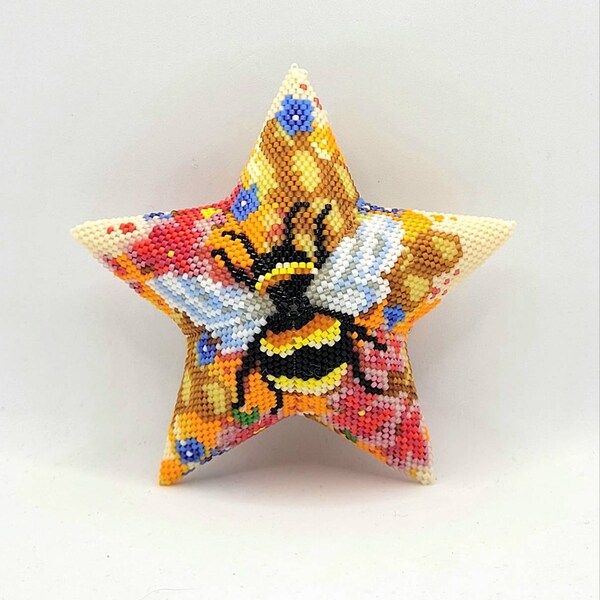 Bumble Bee 3D Peyote Star Pattern PDF Bee Honey and Flowers Beaded Star ...
