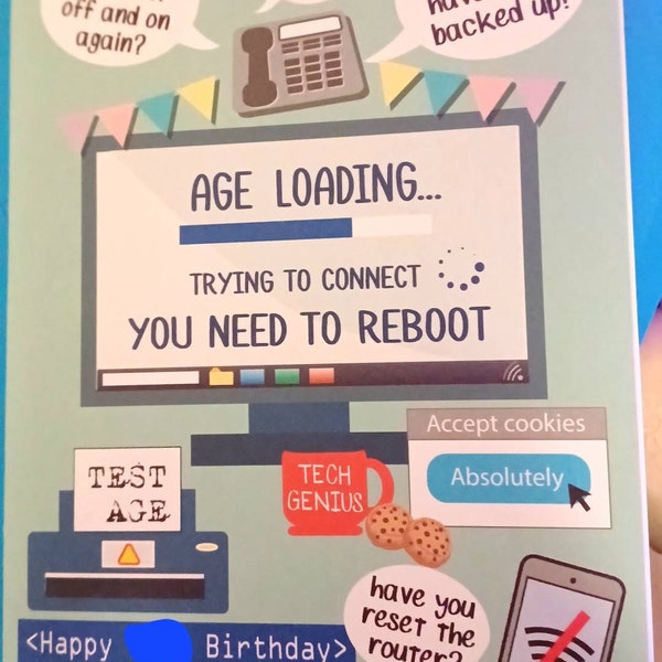 Computer IT Nerd Birthday Card. Tech Phone Support Geek, Web Programming Developer, (can Add ...