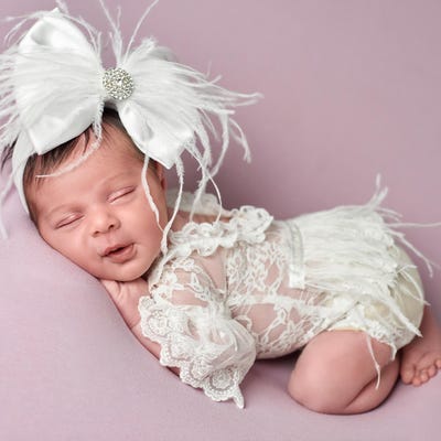 ROMPER ONLY, White Lace and Feather Romper, Newborn Photo Prop, Newborn ...