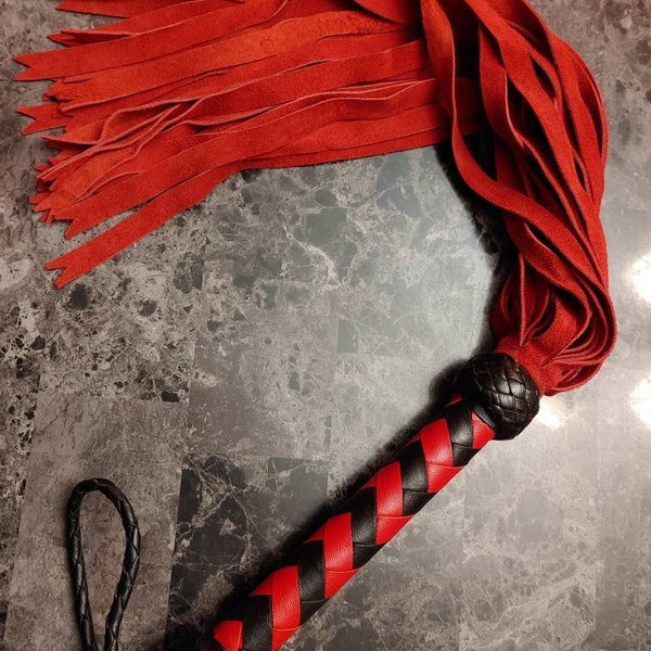 Real Genuine Cow Hide Suede Leather Flogger 25 Falls Red Heavy Duty ...