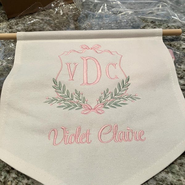 Embroidered Monogrammed Welcome Baby Banner, Hospital Door Hanger, Boy ...