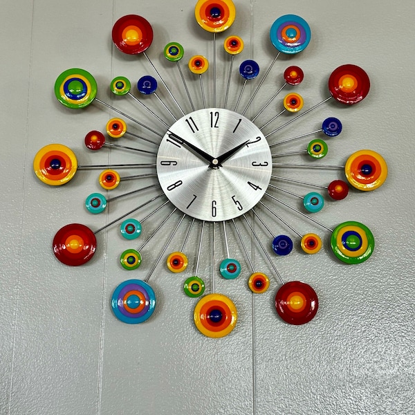 Mid Century Modern Starburst Wall Clock: 17in X 17in With Drops - Etsy