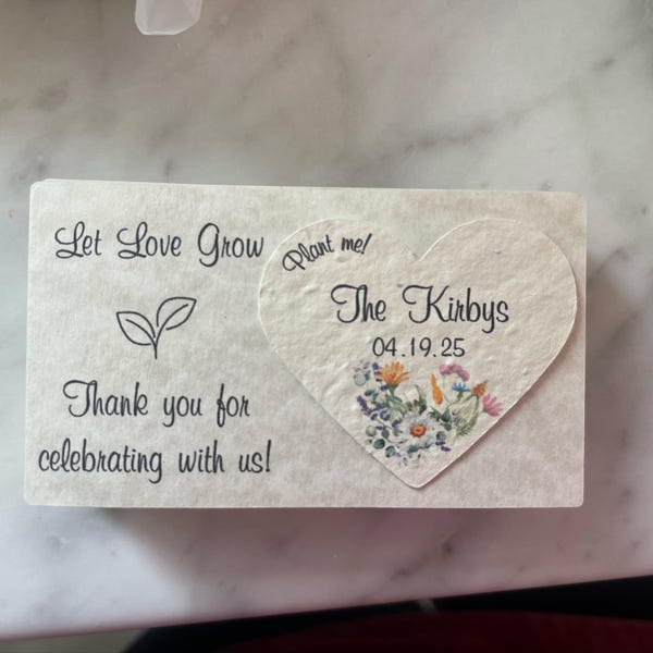 Large Personalized Flower Seed Paper Heart Wedding Favor Plantable Seed ...