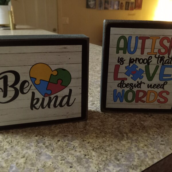 Autism Decor, Autism Awareness, Tiered Tray Decor, Mini Block Signs ...