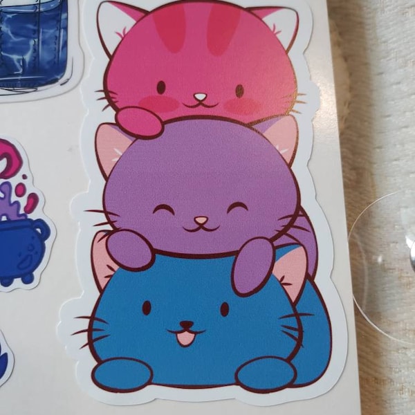 Kawaii Cats Bi Pride Sticker - Cute Pride Cat Sticker for Laptop ...
