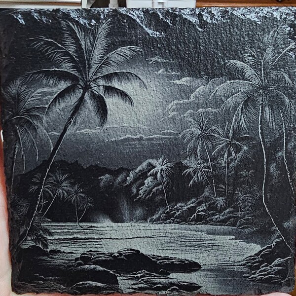 Beach Ocean Sea Sunset Scene Moon Sunrise Laser PNG Slate Coaster Etch ...
