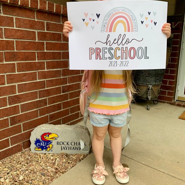 Boho Rainbow Hello Preschool Sign, First Day of Preschool, Printable ...