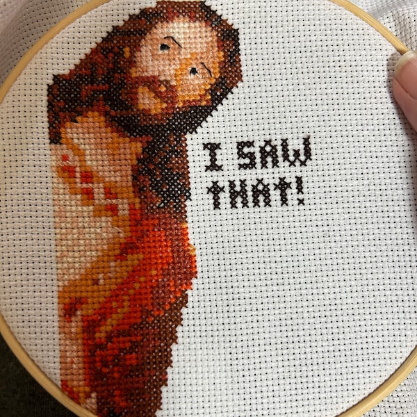 Peeking Jesus I Saw That Cross Stitch Pattern | Funny Christ Xstitch ...