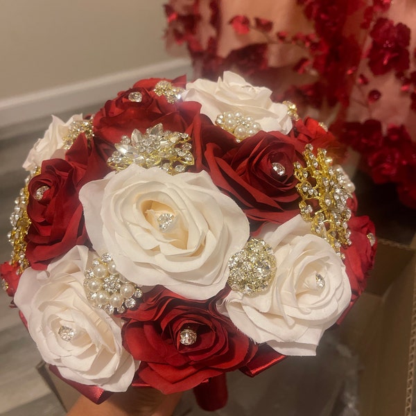 Burgundy Gold Bouquet Burgundy and Cream Bridal Bouquet Burgundy ...