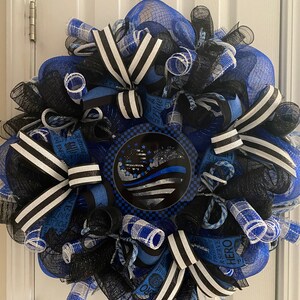 8" Round Blue Line Wreath Sign, Back the Blue Wreath Sign, Personalize ...