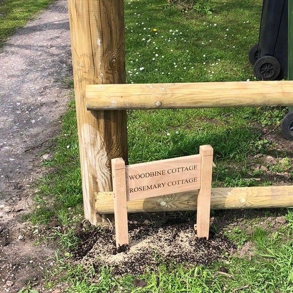 Oak House Sign With Posts, Carved, Personalised Custom Engraved Wooden ...
