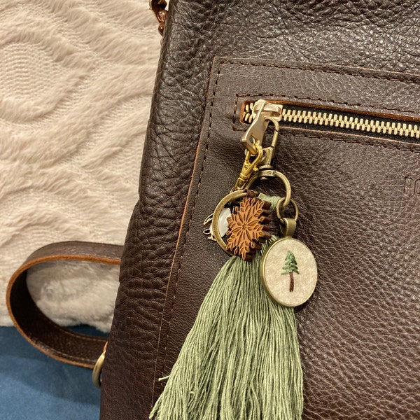 Rustic Winter Keychain, Christmas Pine Tree Tassel, Tiny Hand ...