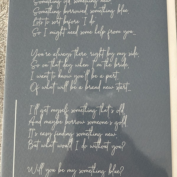 Will You Be My Something Blue? Poem, 5x7" Print, Wedding, Sister, Old ...