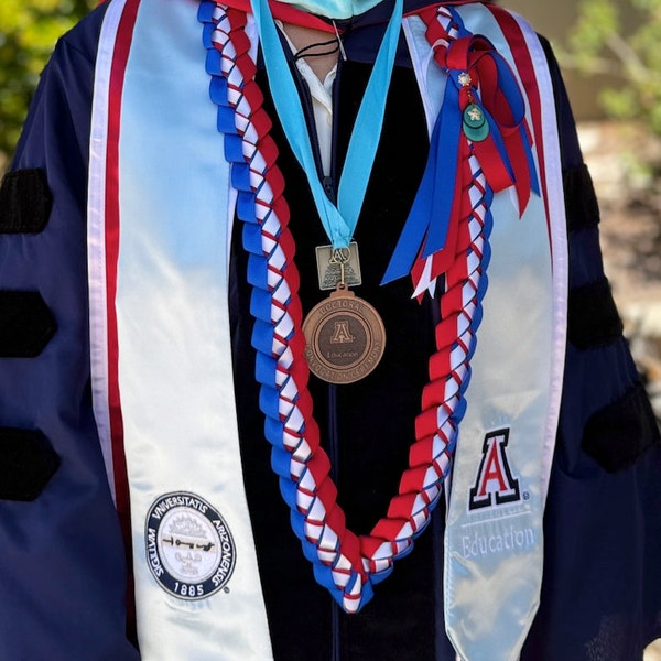 Royal Blue, Red & White Graduation Ribbon Lei | Thick, High-quality ...