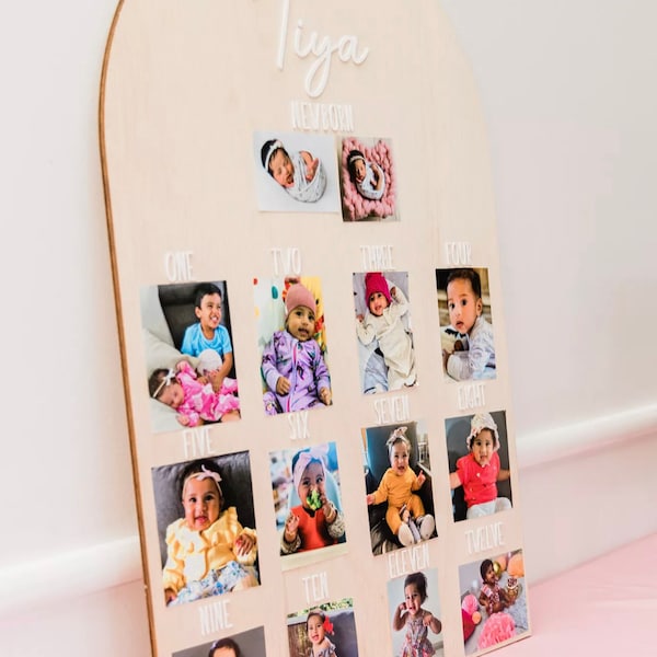 Personalized Wooden Arch Milestone Photo Board, First Birthday Display ...