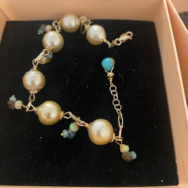 South Sea Pearl, Akoya Pearl, and Gemstone (ethiopian Opal) Charm ...