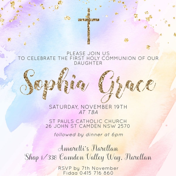 Pastel Rainbow Birthday Invitation Pastel Rainbow Invitation Rainbow ...