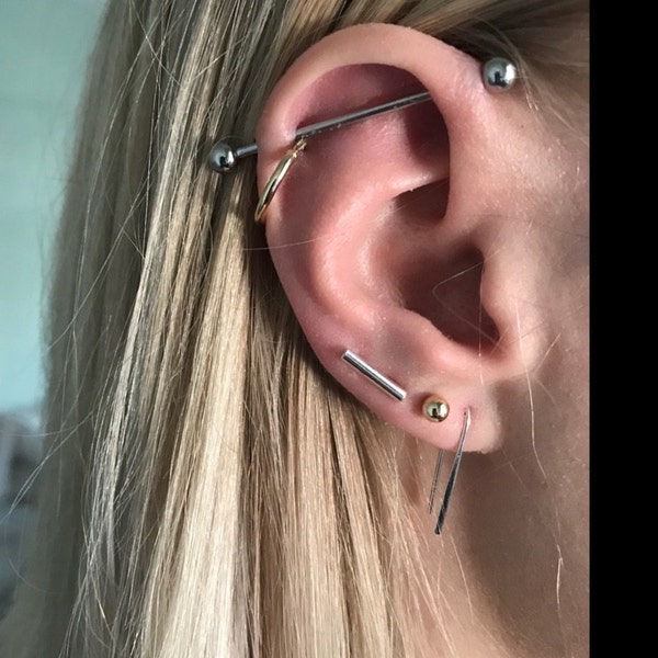 Double Bar Studs, Double Piercing Earrings, Double Bar Earrings, Double ...