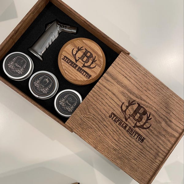 Personalized Whiskey Glasses Set In Wooden Barrel Bar Box Bourbon Tasting Set 3rd Anniversary