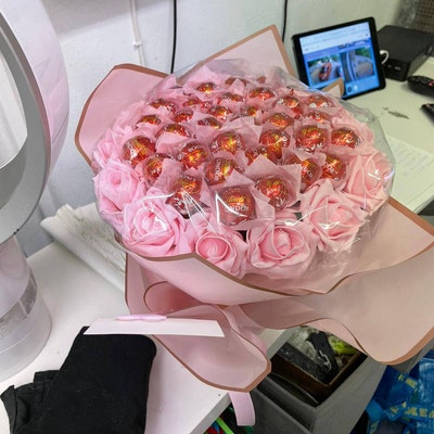Large Lindt Lindor Chocolate & Flowers Hand-tied Bouquet Gift. - Etsy UK