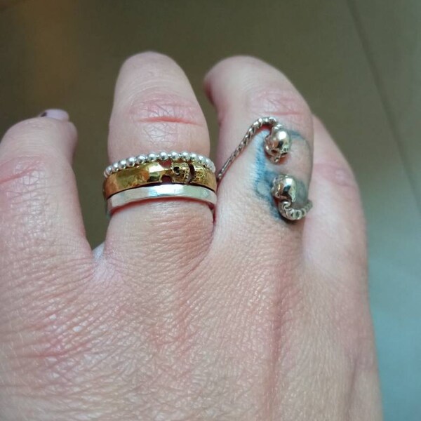 Lovers Gaze Cute Playful Adjustable Skull Lover Ring | Brass / 925 ...