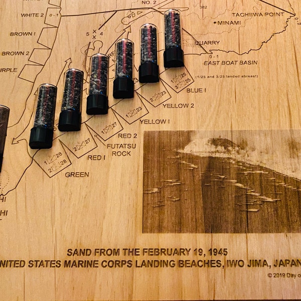 Iwo Jima Sand Map: WWII USMC Relic, Volcanic Ash, Landing Plan Laser ...