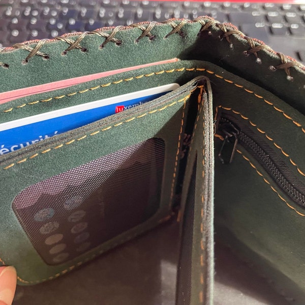 Handmade Wallet , Black Cat Pattern Bohemian Nubuck Leather Wallet ...