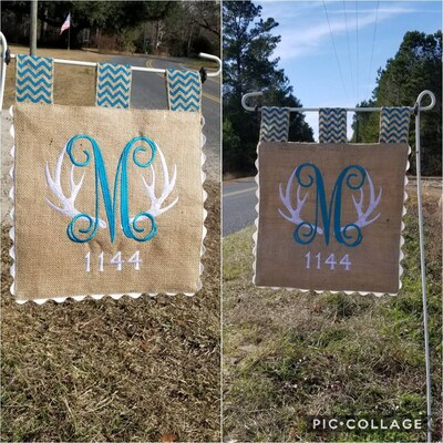 Custom Monogram Burlap Garden Flag Antlers Matching Chevron - Etsy