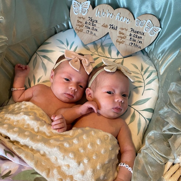 Twin Announcement Sign, Announcement Sign, Heart Sign, Butterflies ...