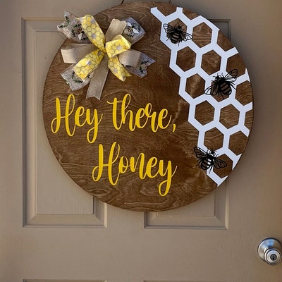 Front Door Decor Bee Door Hanger Hey There Honey L Bee Welcome L Front ...