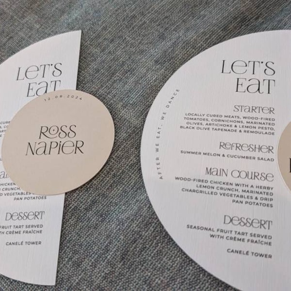 Printed Menu Place Cards for Weddings, With Guest Names | Modern ...