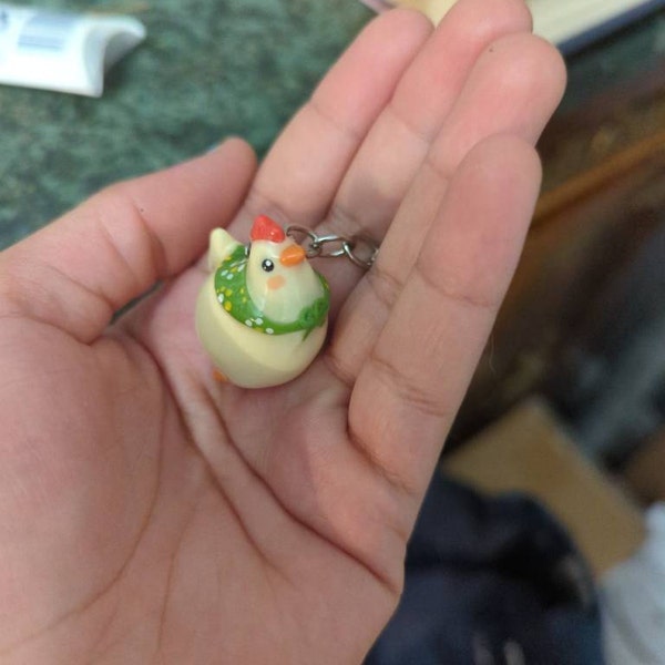 Chubby Chicken Handmade Kawaii Polymer Clay Keychain, Cottagecore Bird ...