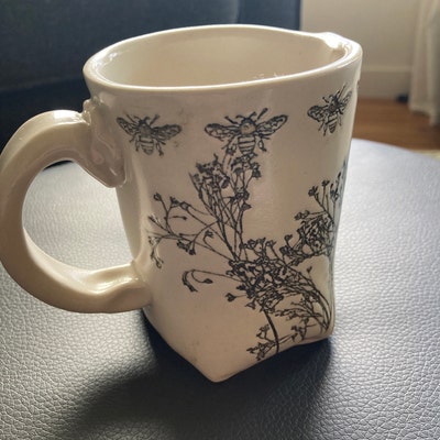 Bumble Bee Mug, White Bee Mug, Handmade Ceramic Mug, Farmhouse Kitchen ...