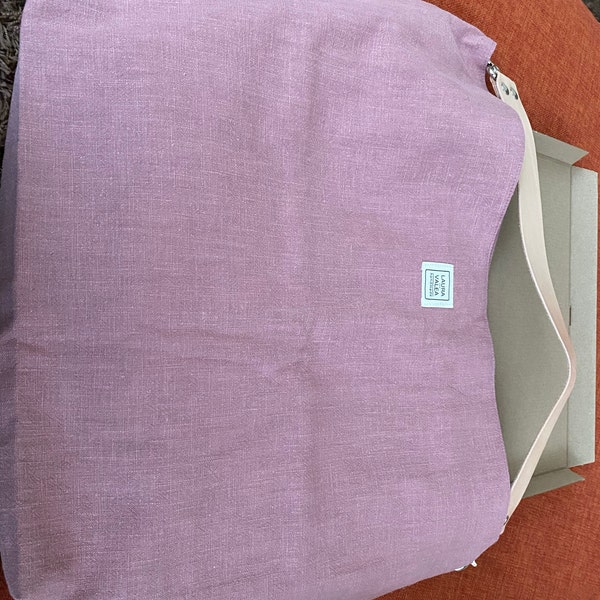 Pink Linen Hobo Handbag. Comfy Shoulder Bag for Woman. Large Purse of ...