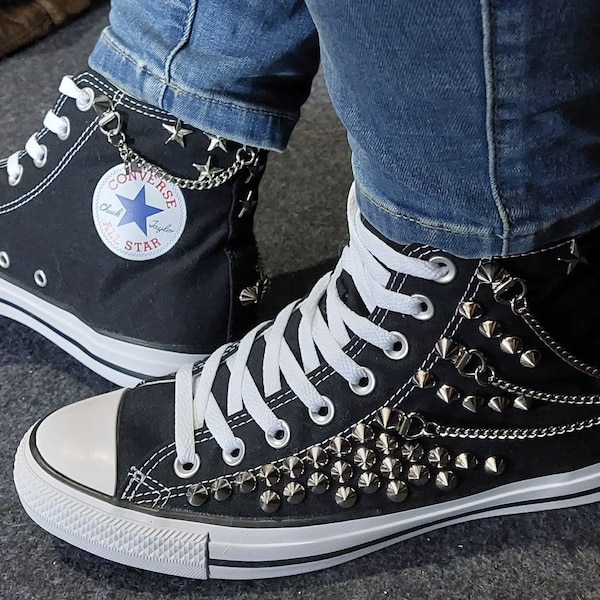 Genuine CONVERSE Run Star Hike Black With Skulls & Chains Sneakers ...