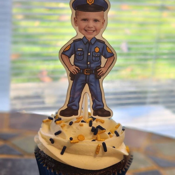 Police Officer Personalized Face Cupcake Toppers Police Birthday Party ...