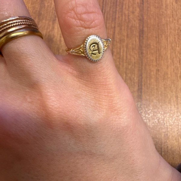 14K Gold Filled Signet Ring, Pinky Signet Ring, Old English Jewelry ...