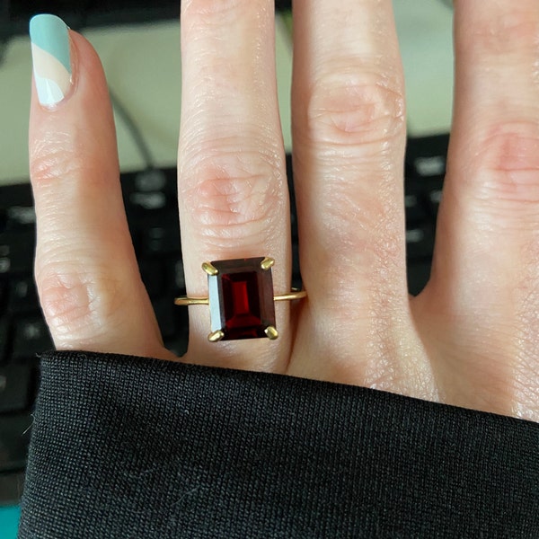 Elegant Emerald Cut Garnet Ring, Garnet Ring, Handcrafted Gemstone ...