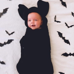 Newborn Baby Swaddle Blanket Black With Lilac Bat Blanket / Spooky Baby ...