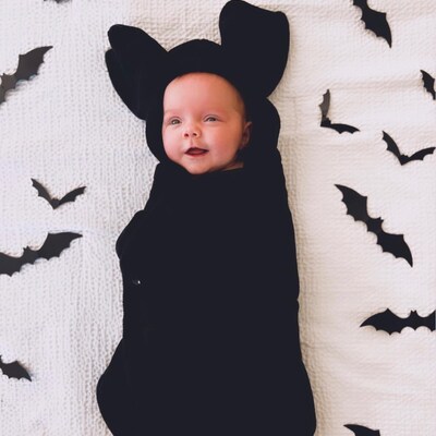 Newborn Baby Swaddle Blanket Black With Lilac Bat Blanket / Spooky Baby ...