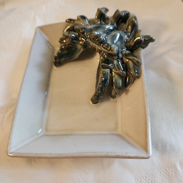 Crab Tray Stoneware Pottery Soap Dish Sealife Crustacean Decor Ocean ...
