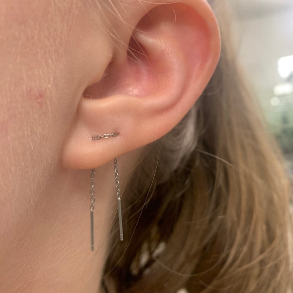 Ear Thread | Threader Earrings | Ear Thread Dangle Chain | Pull-through Earring | Stainless ...