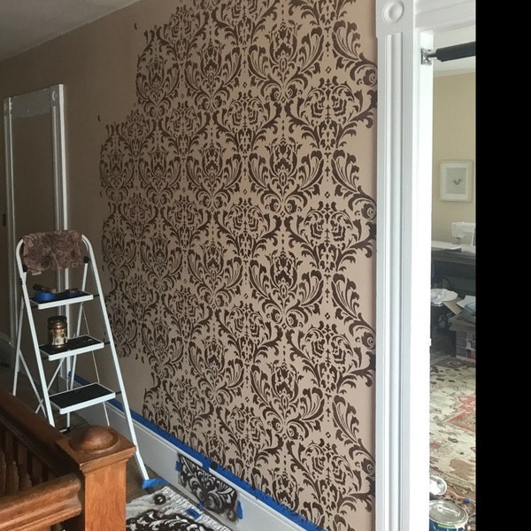 Anna Damask Wall Stencil - LARGE WALL STENCILS Instead of Wallpaper ...