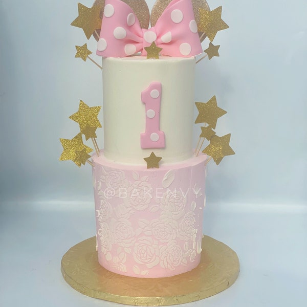Edible Fondant Bow and Gold Ears Cake Topper - Etsy