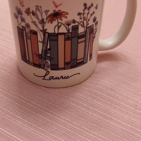 Personalized Floral Books Mug, Favorite Bookshelf Coffee Mug, Custom ...