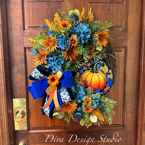 Fall Blessings Metal Wreath Sign, Autumn Decor, Fall Door Sign, Harvest ...