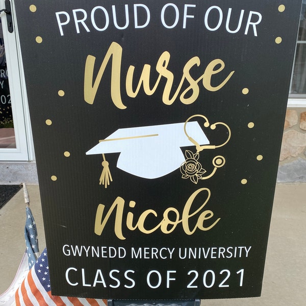Nurse Graduate Yard Sign, Nurse Yard Sign, Gold Nurse Graduation Sign ...